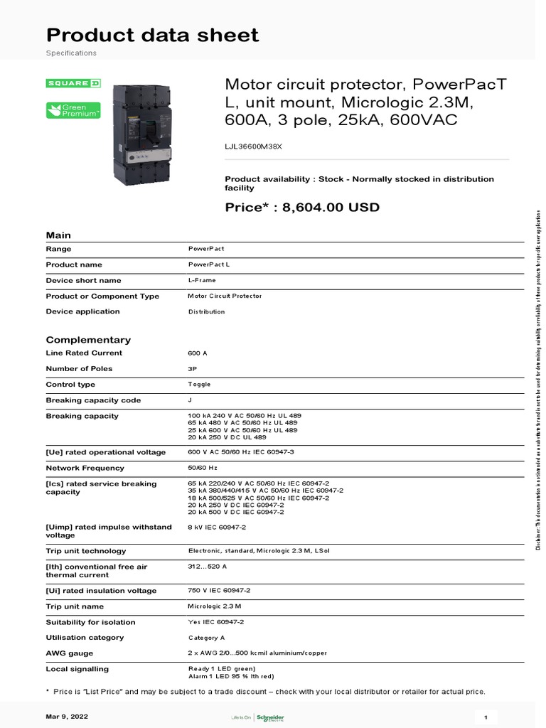 PowerPact L-Frame | PDF | Alternating Current | Electric Motor