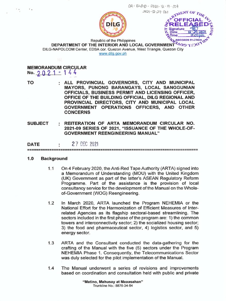 Issuance of The Whole-Of-Government Reengineering Manual | PDF