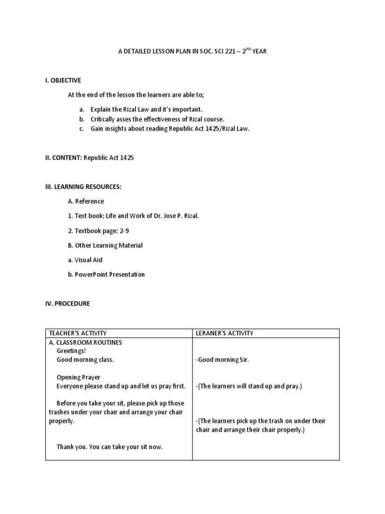 A Detailed Lesson Plan in Soc - Sci 221 | PDF