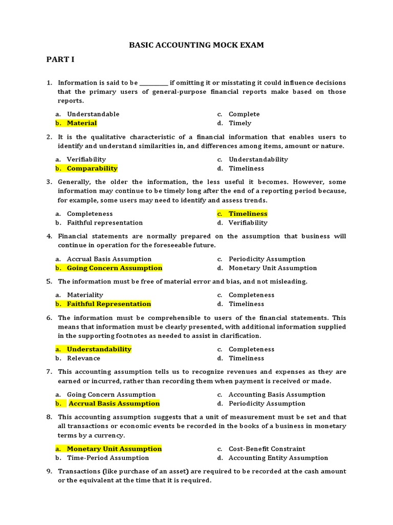 Basic Accounting Mock Exam | PDF