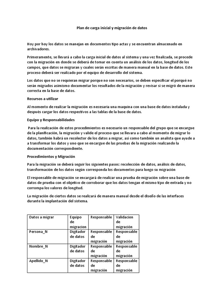 Plan de Migracion y Carga Id | PDF | Bases de datos | Ingeniería de ...