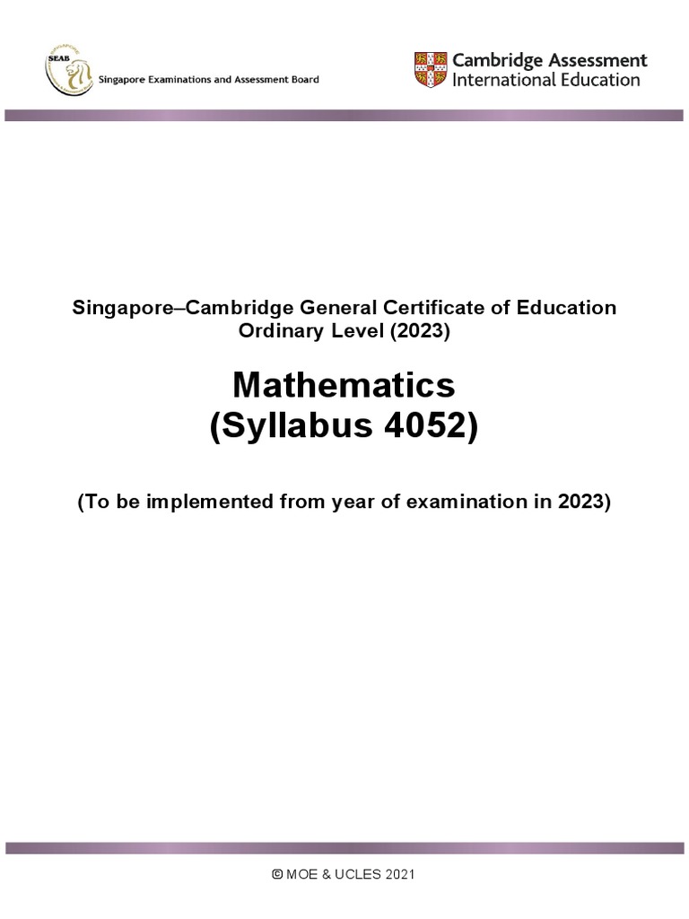 Mathematics (Syllabus 4052) : Singapore-Cambridge General Certificate ...