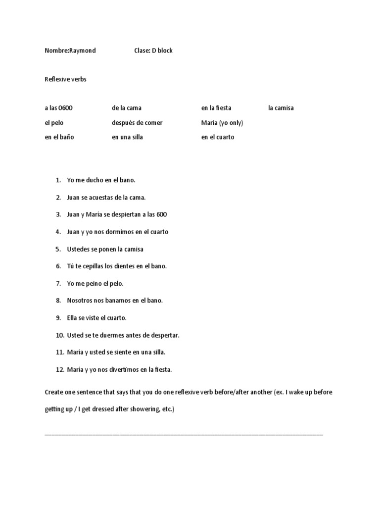 Spanish 1 Chap 5 Verb Quiz | PDF