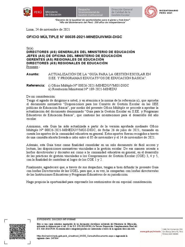 13 - Oficio - múltiple-00035-2021-Minedu-Vmgi-digc Act. Guía para La ...