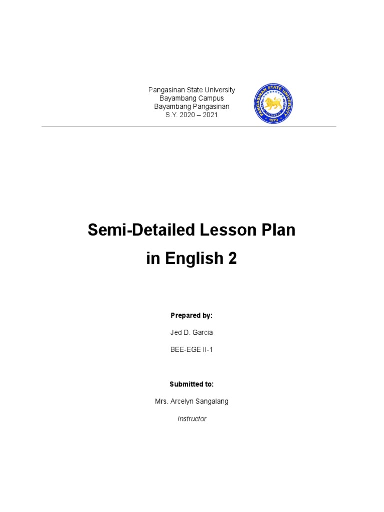 Garcia, Jed D. BEE-EGE II-1 - Lesson Plan | PDF | Metaphor | Lesson Plan