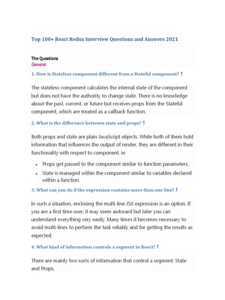 Top 100 React-Redux Interview Questions 2021 | PDF | Angular Js | Java ...