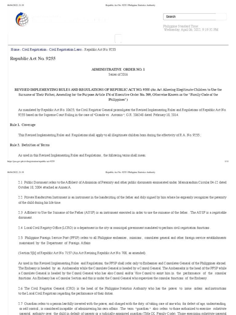 Republic Act No. 9255: Home Civil Registration Civil Registration Laws ...