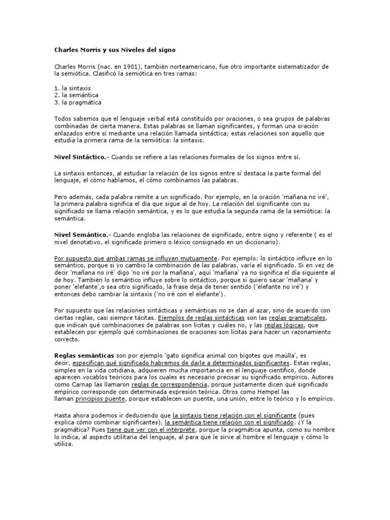 Charles Morris y Sus Niveles Del Signo | PDF | Palabra | Semántica