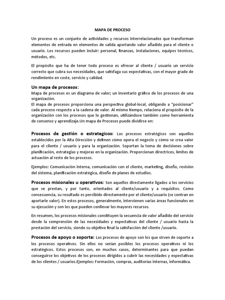 Taller Mapas de Procesos | PDF | Calidad (comercial) | Business