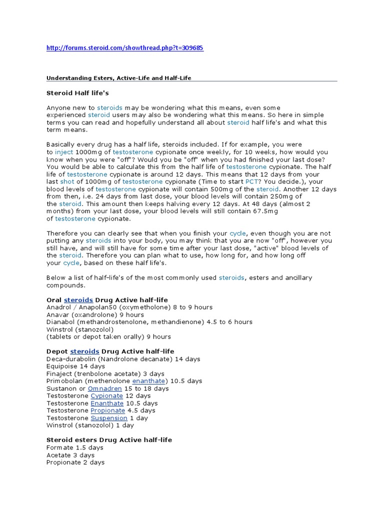 Steroid Half Life's | PDF | Testosterone | Reproductive System