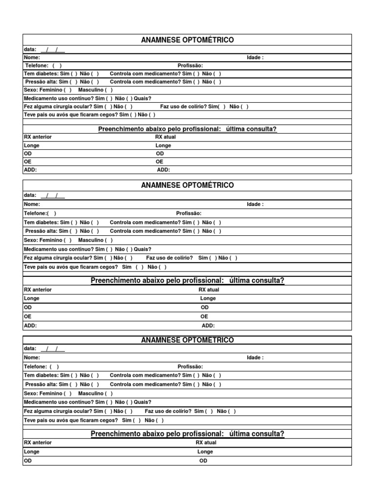 Optometric Patient Health History Form | PDF | Medicina Clínica ...