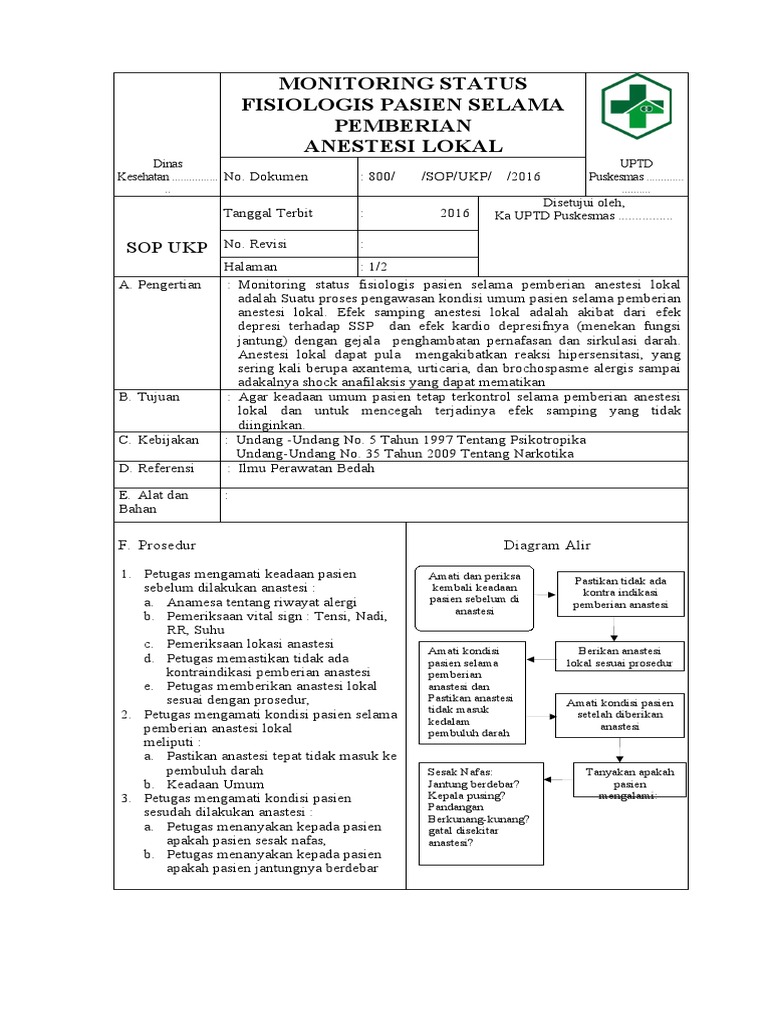Sop Monitoring Fisiologi Pasien Anastesi | PDF