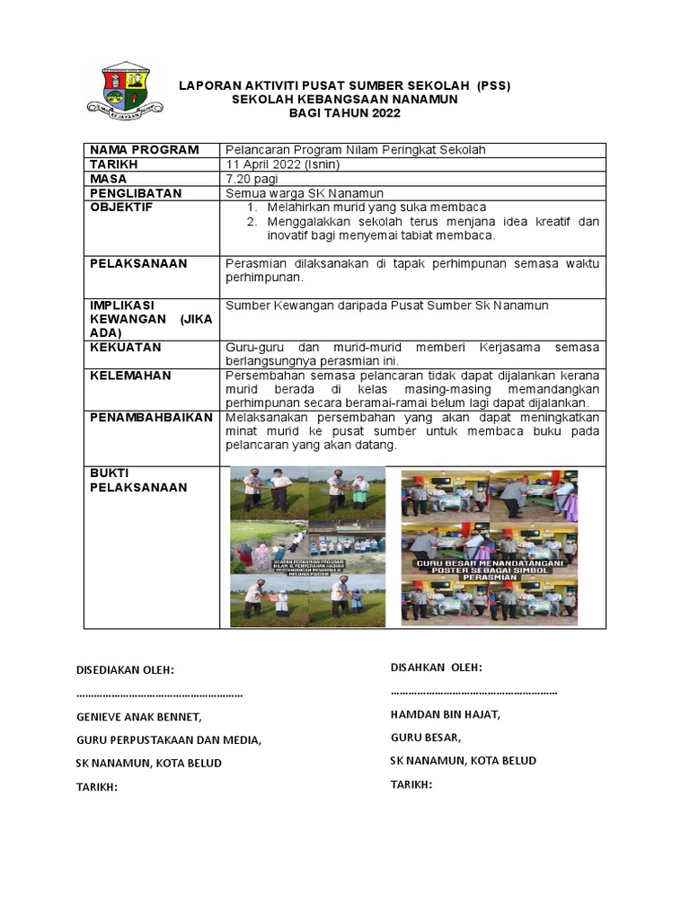 Laporan Pelancaran Program Nilam Peringkat Sekolah 2022 | PDF
