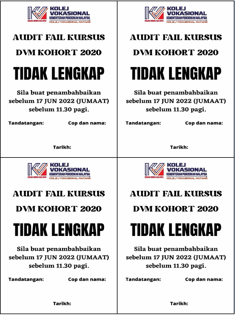 Sticker AUDIT Tidak Lengkap | PDF