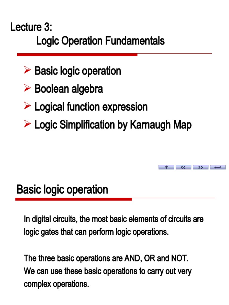 Lecture3 - Logic Operation Fundamentals | PDF | Logic Gate | Boolean Algebra