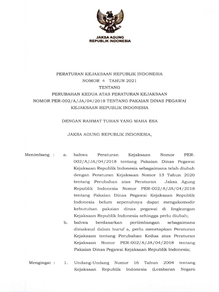 PERJA 4 Tahun 2021 Tentang Gamjak | PDF