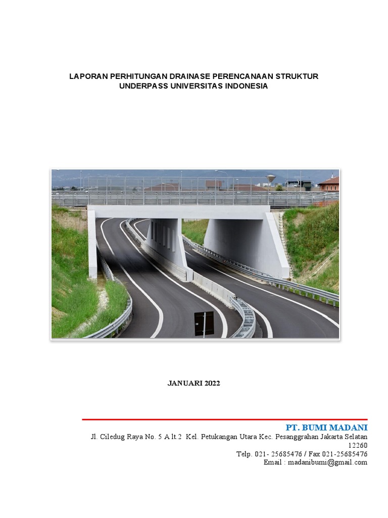 Laporan Perhitungan Drainase Perencanaan Struktur Underpass Universitas Indonesia | PDF