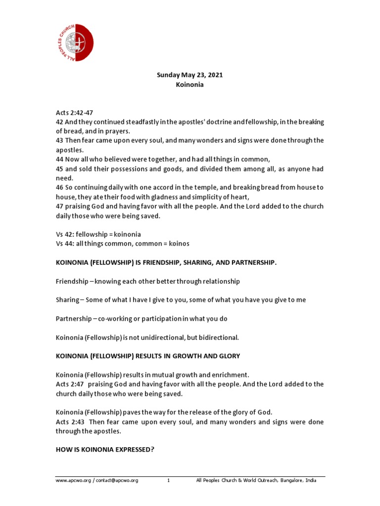 Koinonia Ps Ashish Raichur | PDF | Jesus | Prayer