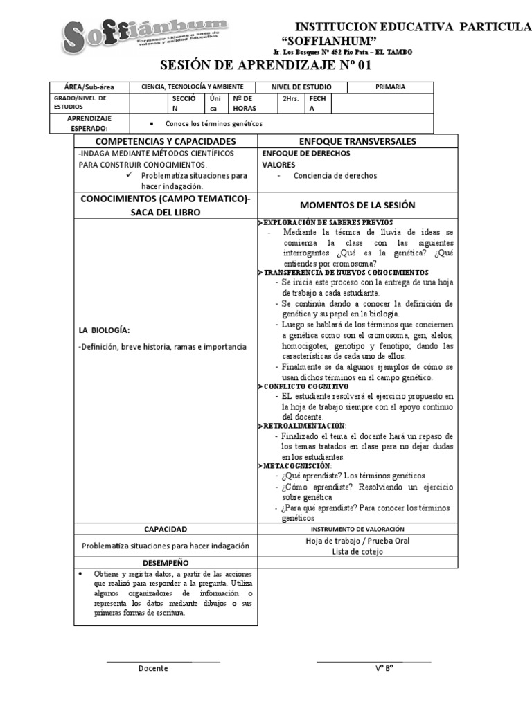 Modelo Sesion de Aprendizaje 2022 | PDF | Aprendizaje | Biología