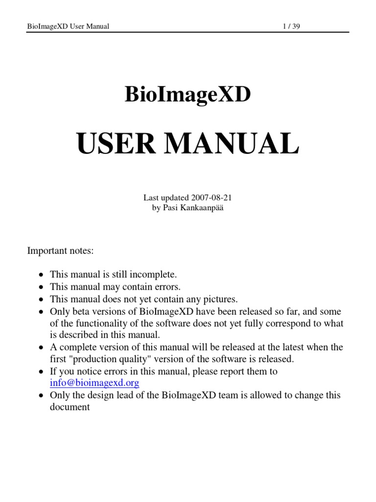 BioImageXD User Manual Overview | PDF | File Format | Microscopy