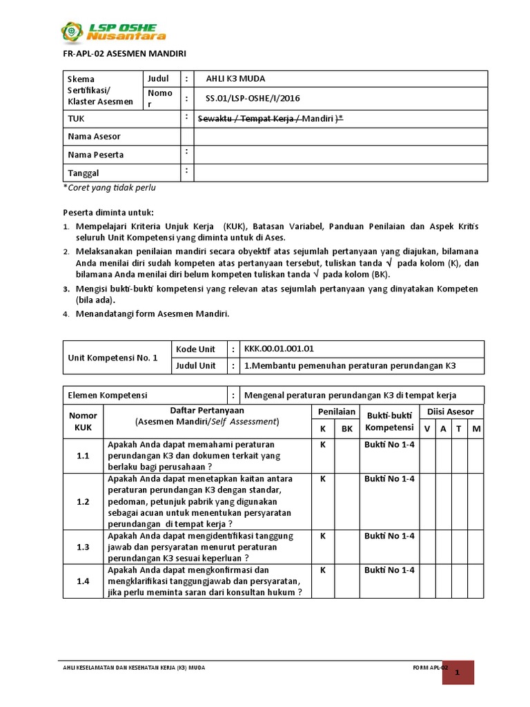 Fr-Apl-02 Ak3 Muda (Contoh Pengisian) | PDF