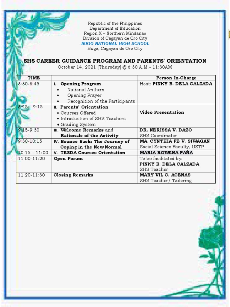 SHS Career Guidance & Parents' Orientation | PDF