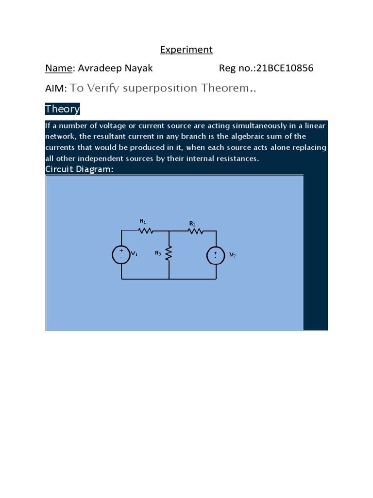 To Verify Superposition Theorem.: Experiment Name: Avradeep Nayak Reg ...