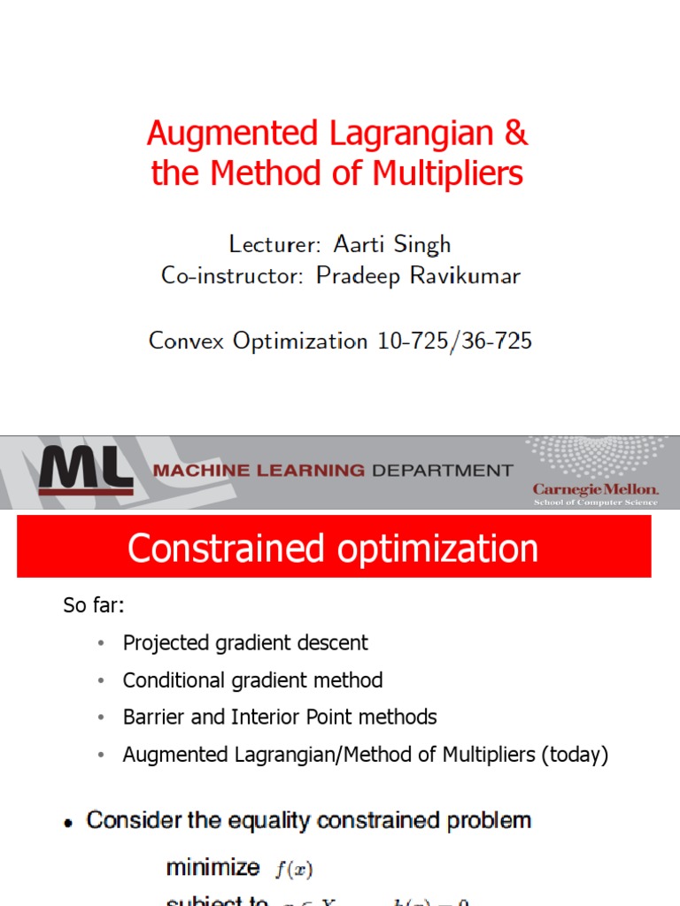 Augmented Lagrangian & The Method of Multipliers | PDF | Mathematical Optimization | Theoretical ...