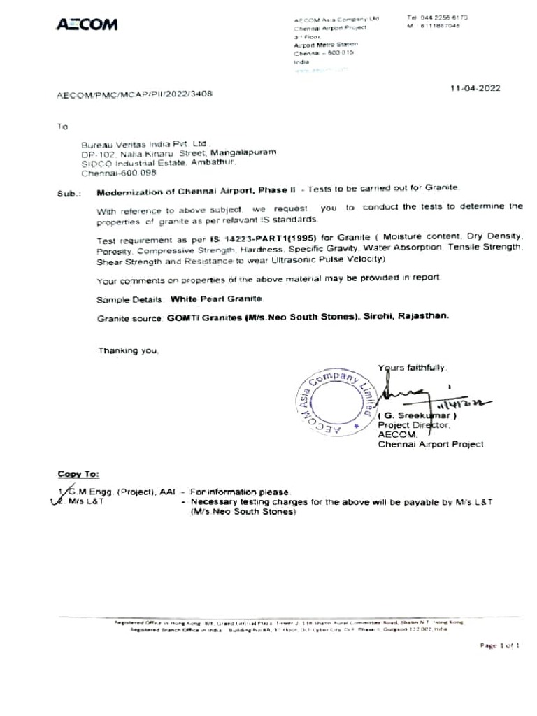 Granite Test Request Letter | PDF