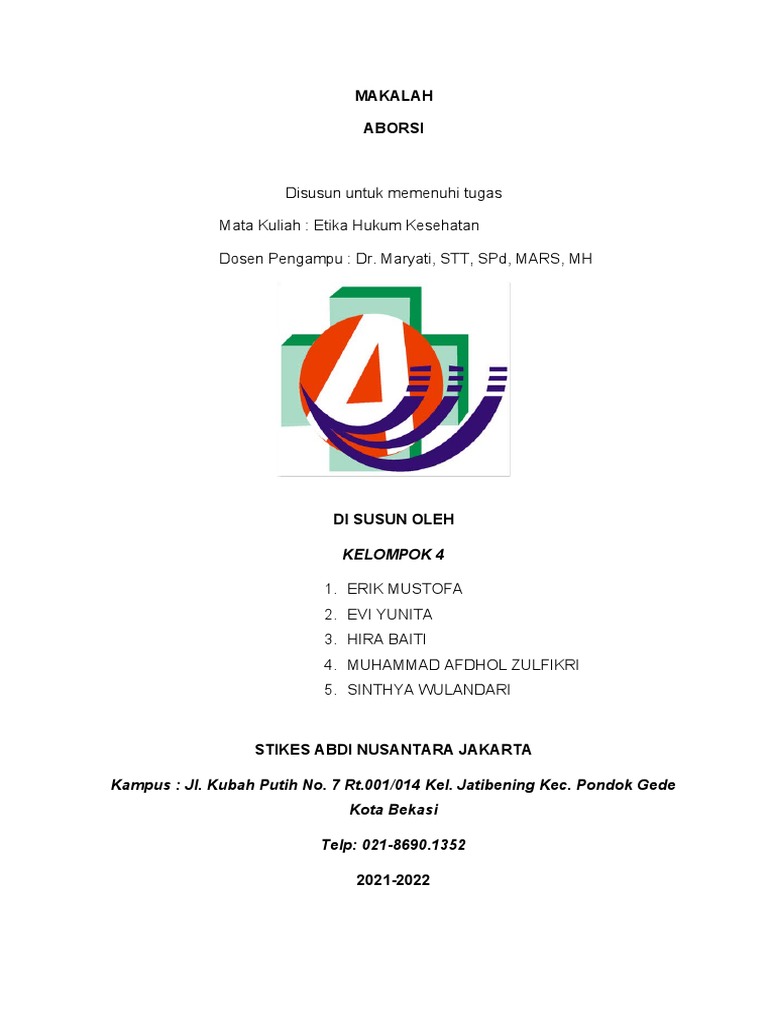 MAKALAH ETIKA HUKUM KESEHATAN - Aborsi - Kelompok 4 | PDF