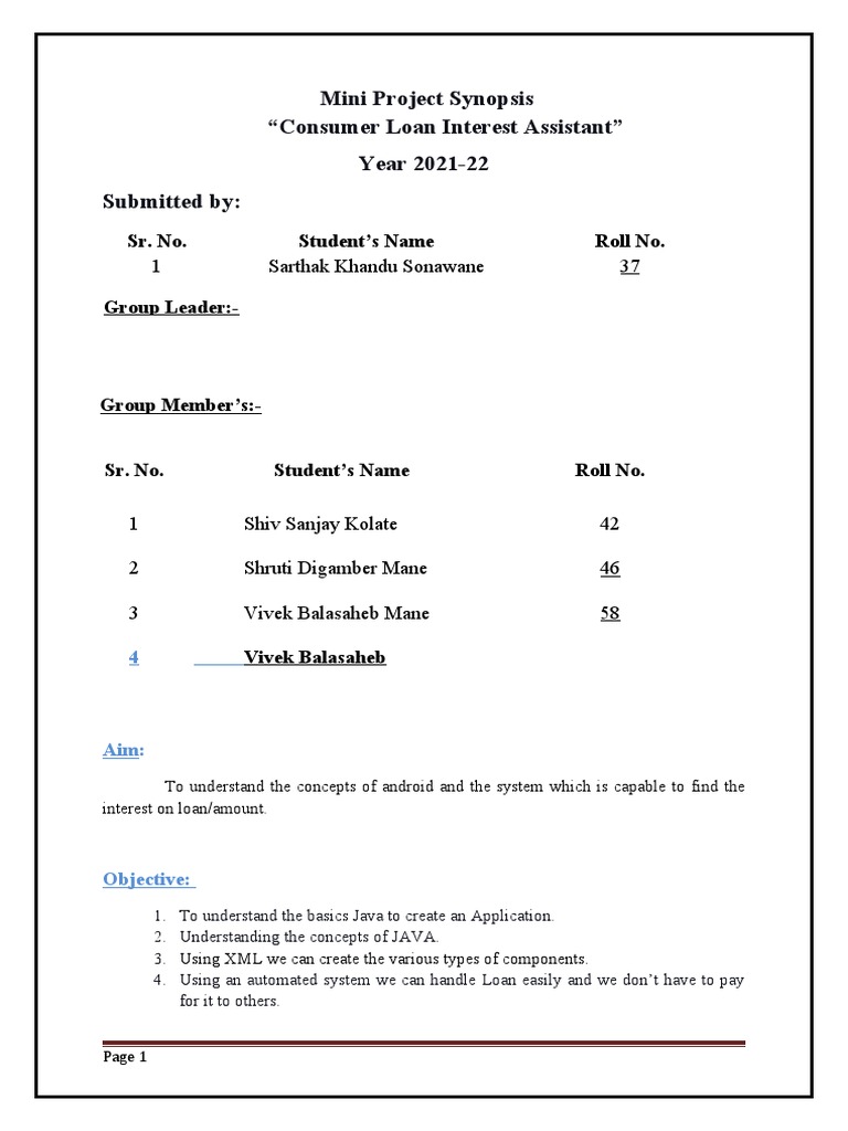 Synopsis Mini Project 1 Pdf