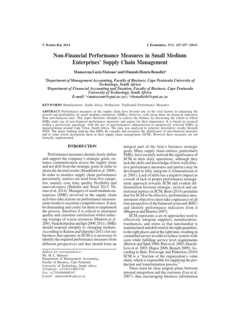Non Financial Performance Measures in SM | PDF | Supply Chain ...
