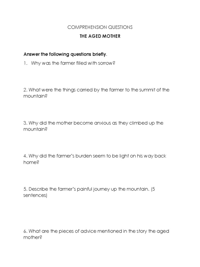 Comprehension Questions (The Aged Mother) | PDF