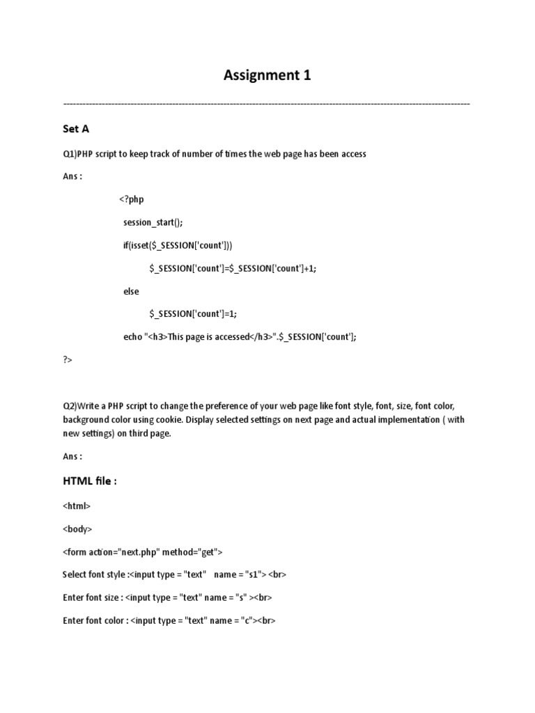 Assignment 1: Set A | PDF | Php | World Wide Web