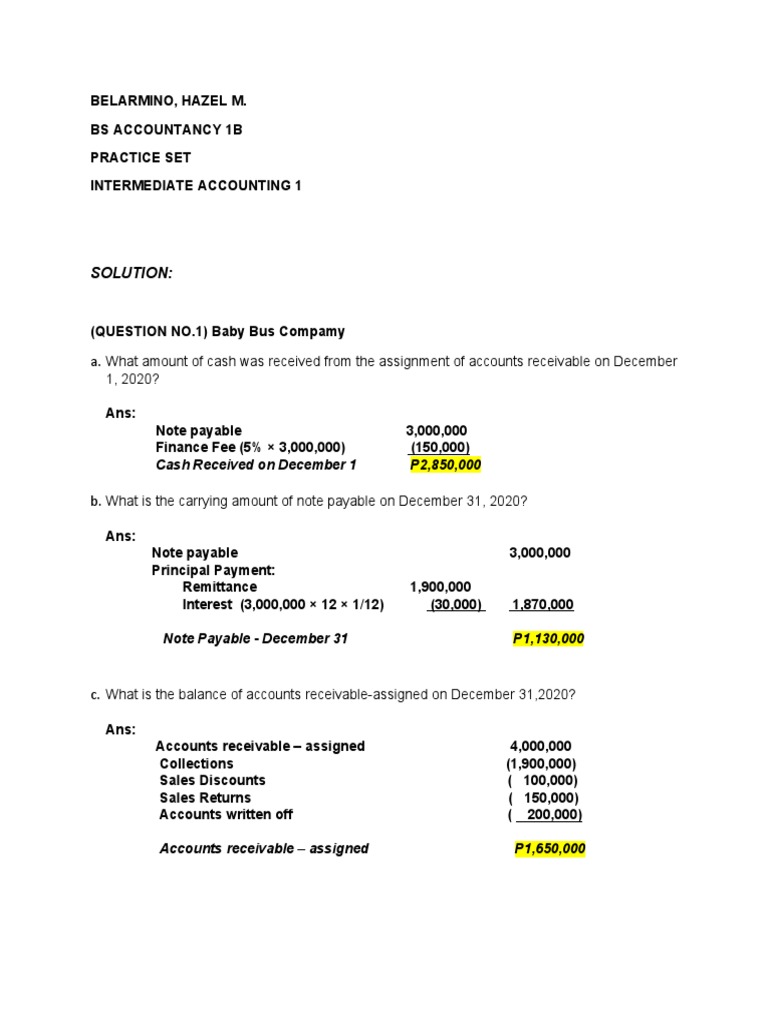 Solution in Practice Set (Financial Accounting 1) | PDF | Factoring ...