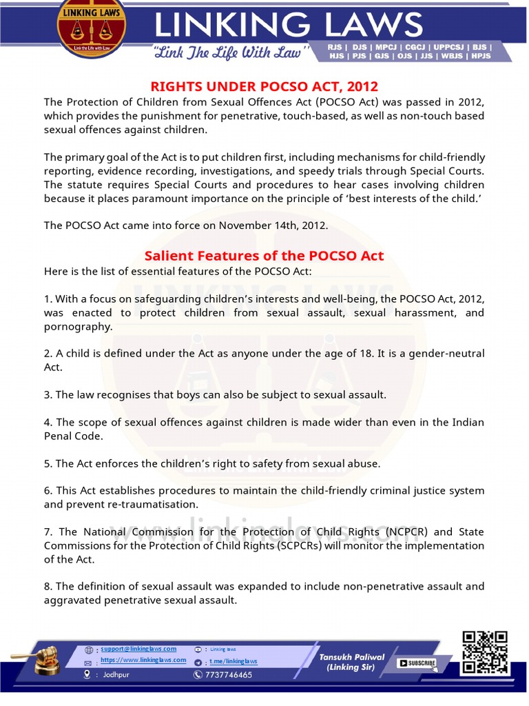 Rights Under Pocso Act, 2012: T.me/linkinglaws | PDF | Deviance ...