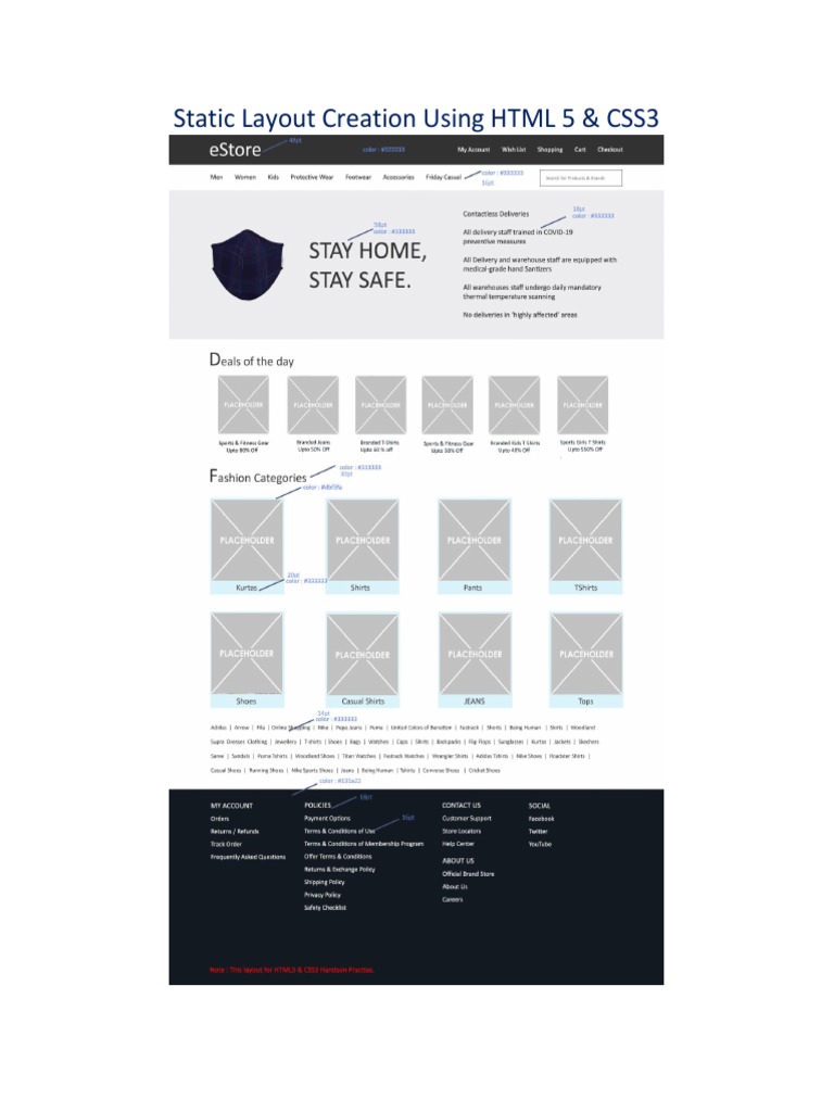 Static Layout Creation Using HTML 5 & CSS3 | PDF