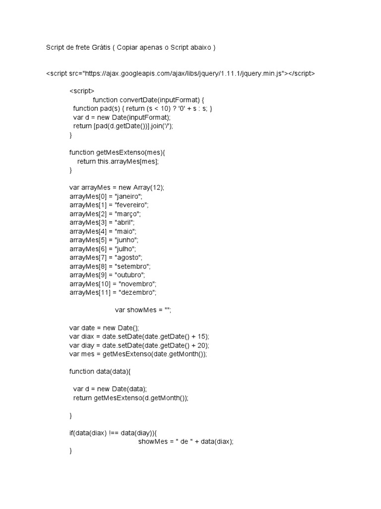 Script De Frete Grátis Copiar Apenas O Script Abaixo Pdf