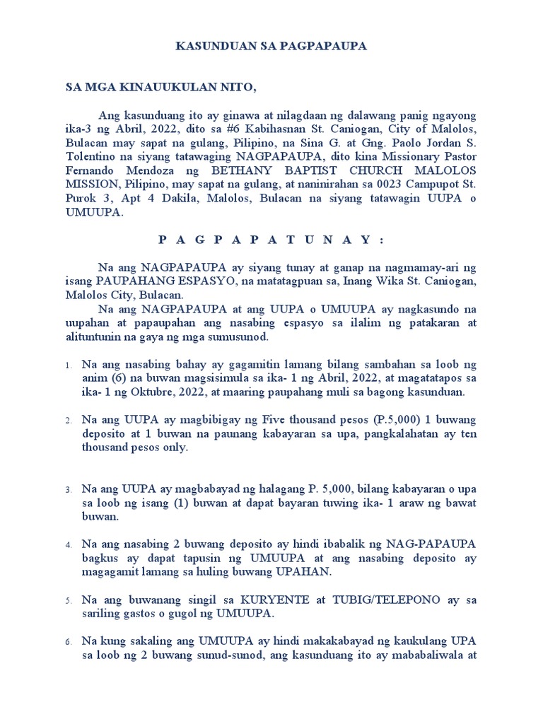 Kasunduan Sa Paupahan | PDF