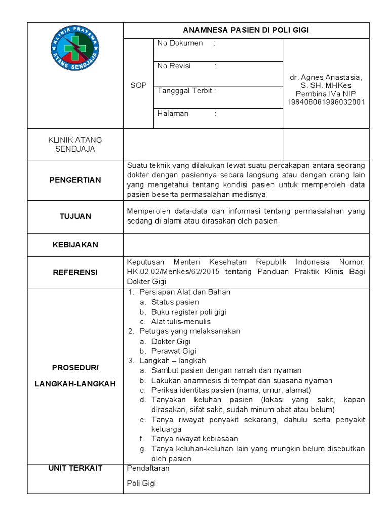 Sop Anamnesa Pasien | PDF