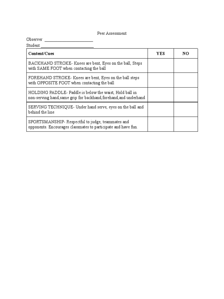 Peer Assessment | PDF | Games Of Physical Skill | Racquet Sports