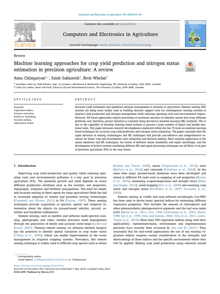 Machine Learning Approaches for Crop Yield Prediction and Nitrogen ...