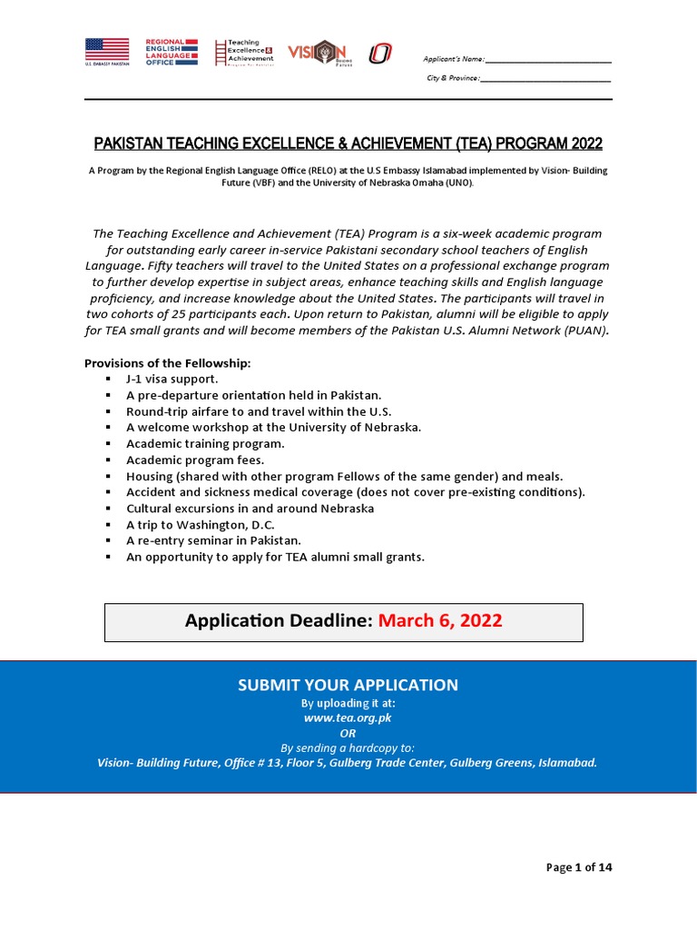 Pakistan Teaching Excellence & Achievement (Tea) Program 2022 | PDF | Teachers | Schools