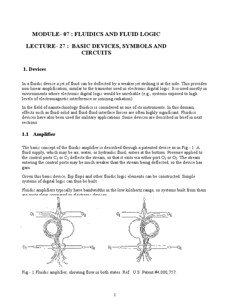 Module-07: Fluidics and Fluid Logic Lecture - 27: Basic Devices ...