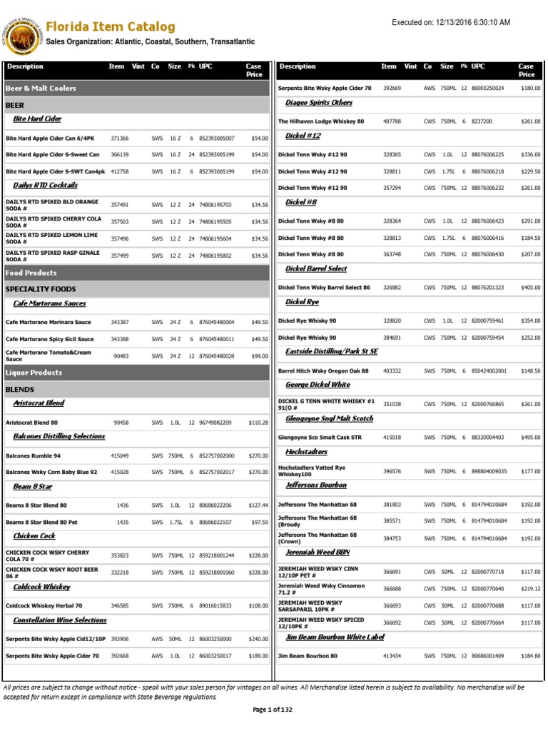 Florida Beverage Product Catalog | PDF | Whisky | Barrel