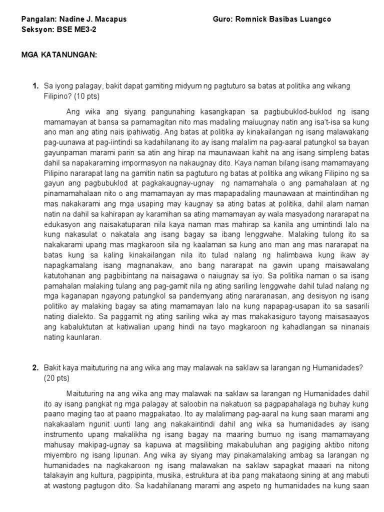 Mga Katanungan | PDF