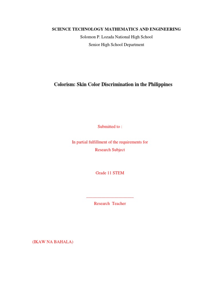 ColorismSkin Color Discrimination in The Philippines | PDF | Identity ...