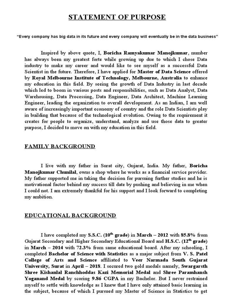 Sop Ramya RMIT | PDF | University | Data Science
