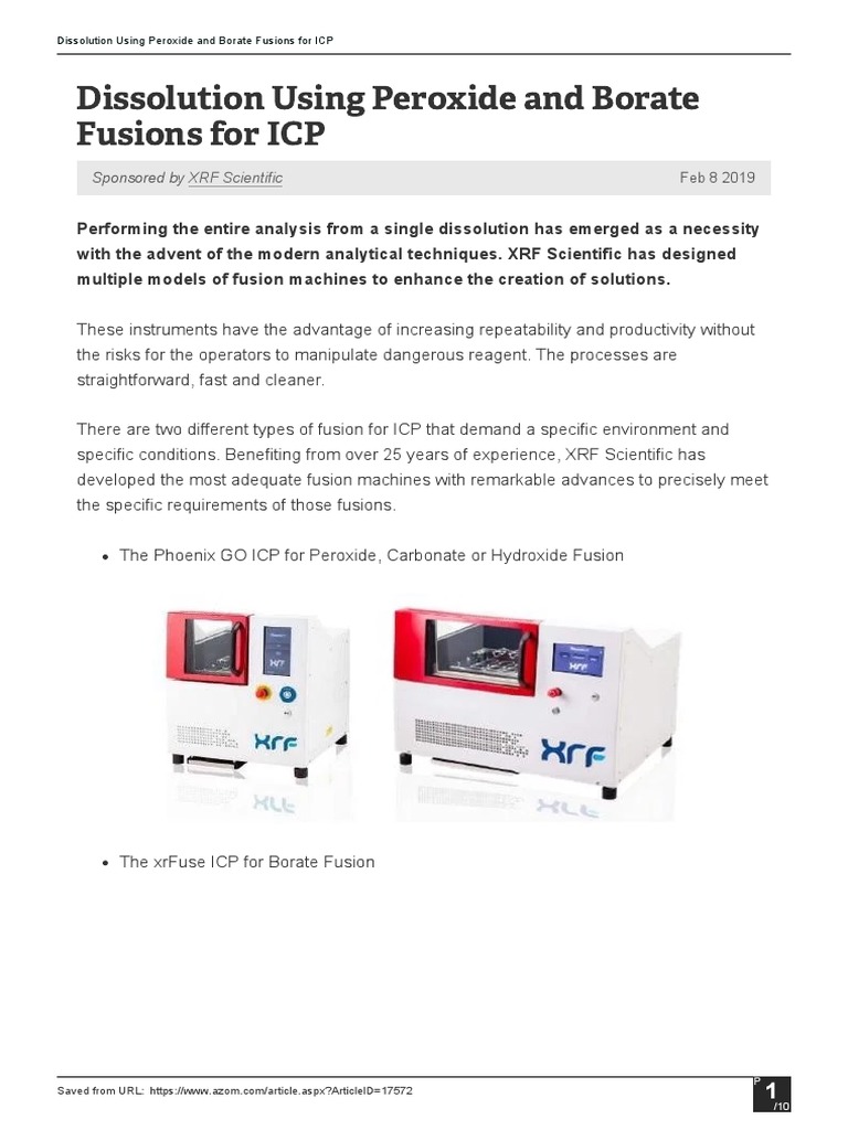 Dissolution Using Peroxide and Borate Fusions For ICP | PDF | Sodium ...