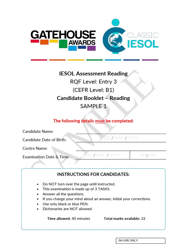 GA Classic IESOL B1 (E3) Candidate Booklet Reading Sample 1 | PDF | Train | Foods